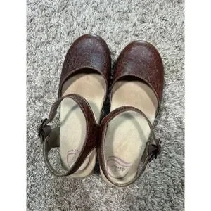 Dansko | Shoes | Dansko Brown Floral Embossed Leather Mary Jane Clog ...